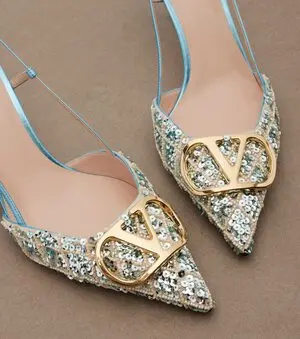 Valentino Garavani Vlogo Signature Sequined Slingback Pumps