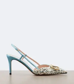 Valentino Garavani Vlogo Signature Sequined Slingback Pumps