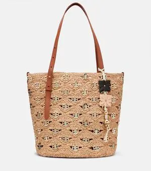 Rabanne Embellished Raffia Tote Bag - Beige