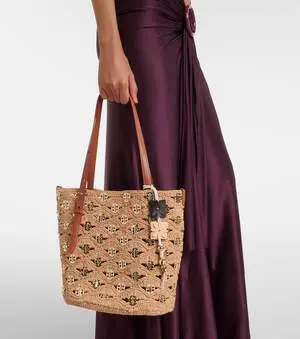 Rabanne Embellished Raffia Tote Bag
