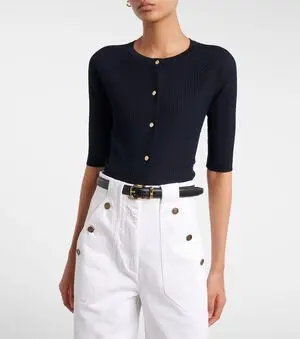 Max Mara Cropped Virgin Wool Cardigan - Blue