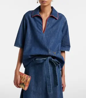 Valentino Garavani V-neck Denim Top - Blue