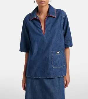 Valentino Garavani V-neck Denim Top - Blue