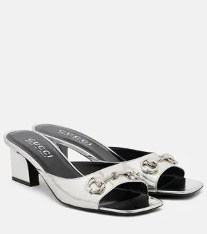 Gucci Metallic Horsebit Mules - Silver