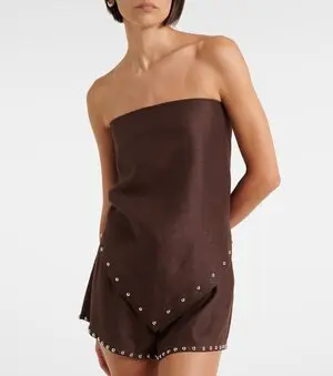 Staud Samara Studded Strapless Linen Top