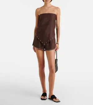 Staud Samara Studded Strapless Linen Top