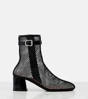 Alaïa Fishnet And Patent Leather Ankle Boots