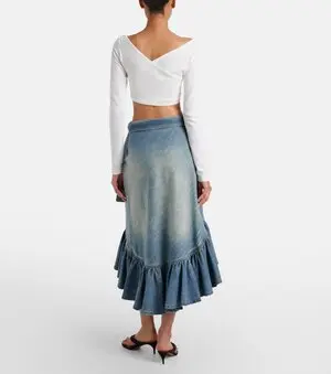 Alaïa Ruffled Denim Wrap Skirt