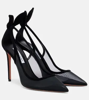 AQUAZZURA Mesh Pumps With Suede Trim And Bow Detail