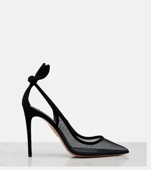 AQUAZZURA Mesh Pumps With Suede Trim And Bow Detail