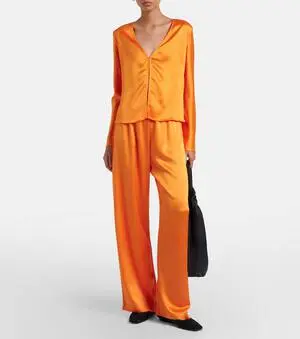 LESET Barb Satin Wide-leg Pants - Orange