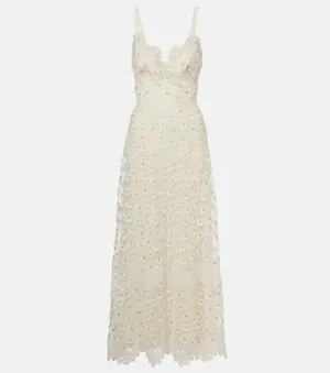 Elie Saab Embroidered Guipure Lace Tulle Maxi Dress - White