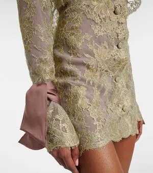 Saint Laurent Lace And Silk Trimmed Mini Dress