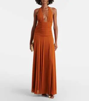 Staud Alessandra Halterneck Mesh Maxi Dress - Orange