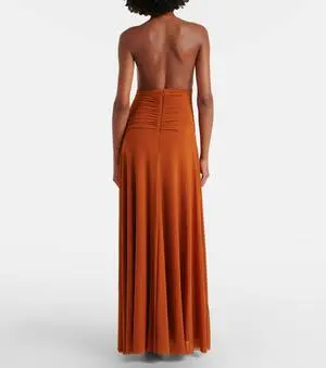 Staud Alessandra Halterneck Mesh Maxi Dress - Orange