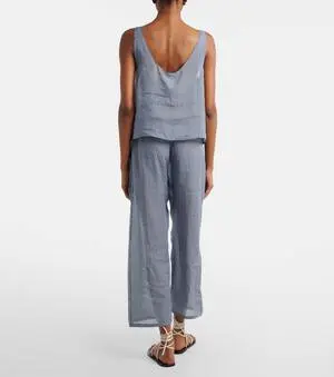 LESET Niko Cropped Wide-leg Ramie Pants - Blue