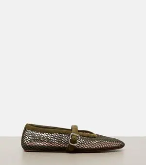Alaïa Suede-trimmed Fishnet Ballet Flats