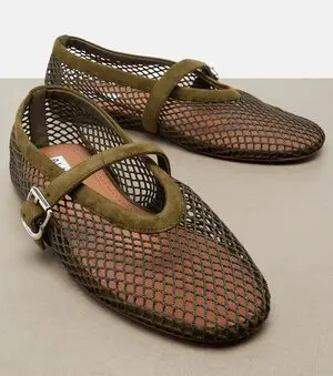 Alaïa Suede-trimmed Fishnet Ballet Flats