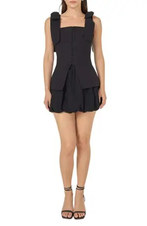 Endless Rose Bow Shoulder Sleeveless Top - Black