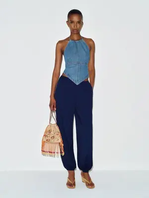 REFORMATION Dana Denim Halter Top - Blue