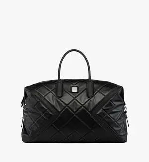 Mcm Ottomar Weekender In Diamond Quilted Leather - Black