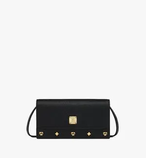 Mcm Pina Crossbody Wallet In Studded Calfskin - Black