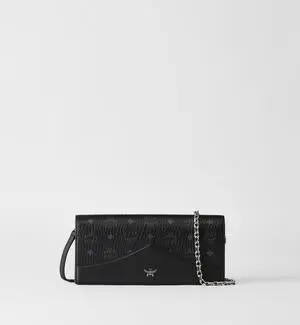 Mcm Visetos Monogram Canvas Clutch With Chain Strap - Black