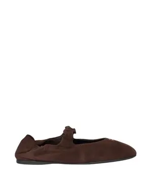 Miu Miu Ruched Suede Ballerinas With Elastic Strap Dark Brown