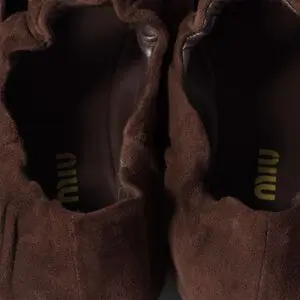 Miu Miu Ruched Suede Ballerinas With Elastic Strap - Dark Brown