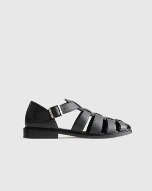 Quince Calfskin Leather Fisherman Sandal - Black
