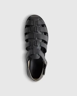 Quince Calfskin Leather Fisherman Sandals - Black