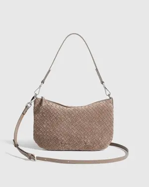 Quince Suede Handwoven Mini Shoulder Bag - Pebble