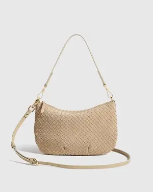 Quince Suede Handwoven Mini Shoulder Bag - Sand