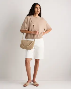 Quince Suede Handwoven Mini Shoulder Bag - Sand