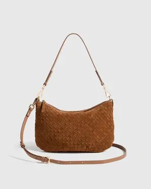 Quince Suede Handwoven Mini Shoulder Bag - Whiskey
