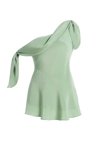 RODARTE Tie-detailed Asymmetrical One-shoulder Silk Crepe Top - Green