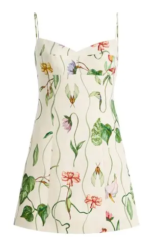 Cara Cara Linen Floral Print Spaghetti Strap Mini Dress - Ivory
