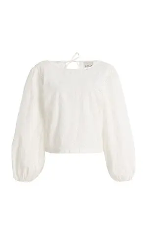 Posse Harriet Broderie Anglaise Cotton Puff Sleeve Top - White