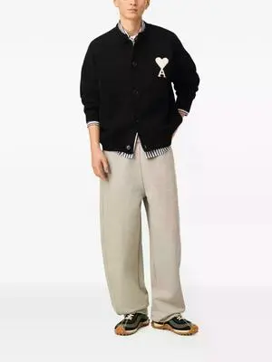 AMI Paris Wool Cardigan With De Coeur Intarsia