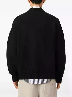 AMI Paris Wool Cardigan With De Coeur Intarsia