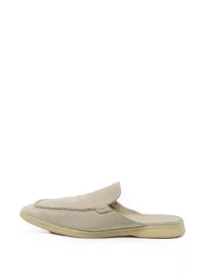 Loro Piana Suede Babouche Charms Walk Flat Mules - Grey