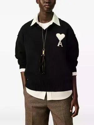 AMI Paris Wool Polo With De Coeur Intarsia