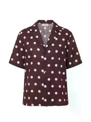 NICHOLAS Polka Dot Linen Cropped Shirt