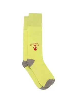 Marni Rib-knitted Socks With Embroidered Logo - Yellow