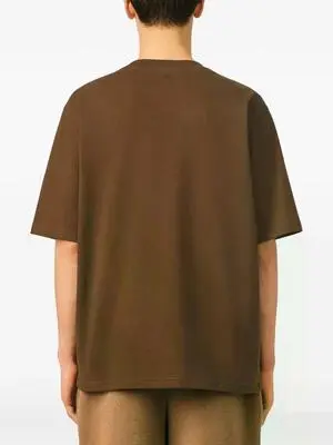 AMI Paris Cotton T-shirt With Embossed De Coeur - Brown
