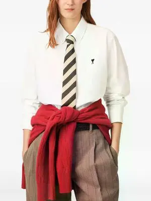 AMI Paris Cotton Shirt With De Coeur Embroidery