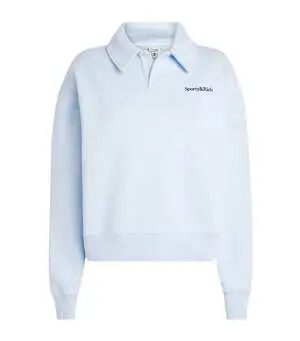 SPORTY & RICH Cotton Serif Polo Sweatshirt - Blue