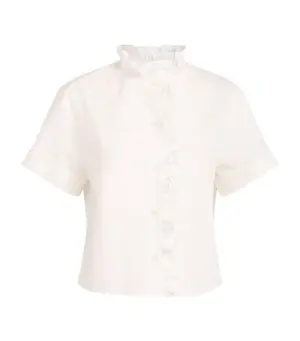 Claudie Pierlot Cotton Poplin Ruffle Blouse - White