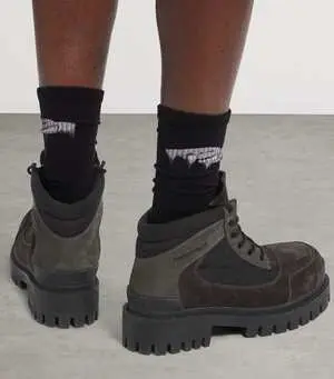 Balenciaga Leather-cotton Combat Strike Ankle Boots
