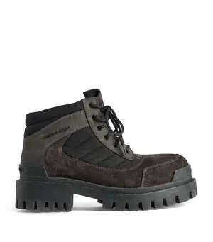 Balenciaga Leather-cotton Combat Strike Ankle Boots - Brown